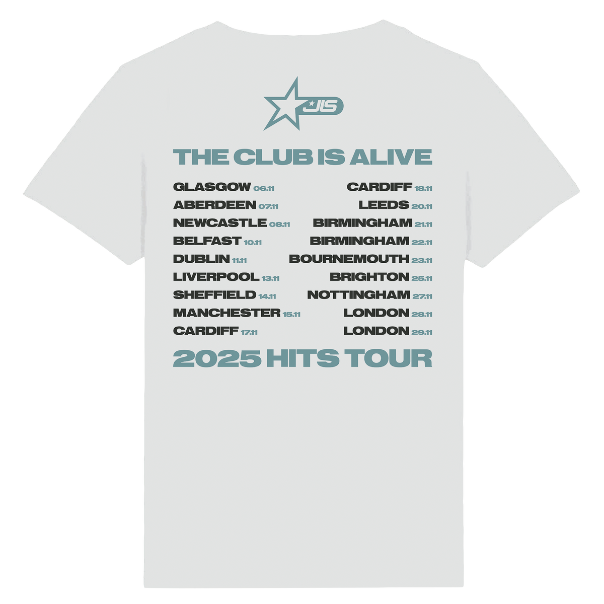 JLS Star Logo Dateback White Tee – JLS Merch